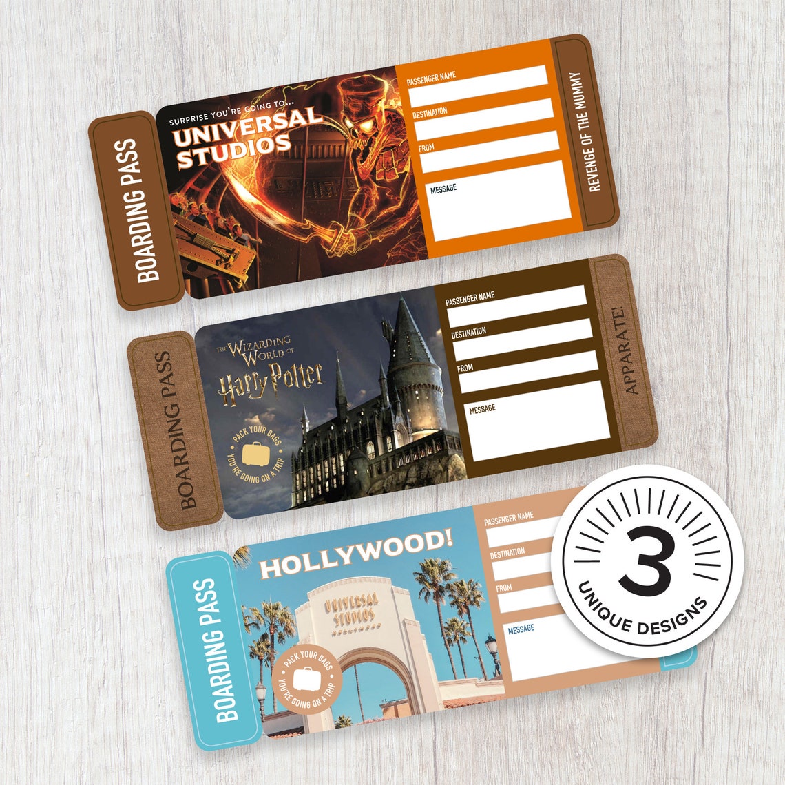 Surprise Universal Studios Trip Ticket - Printable - Vacation Ticket ...