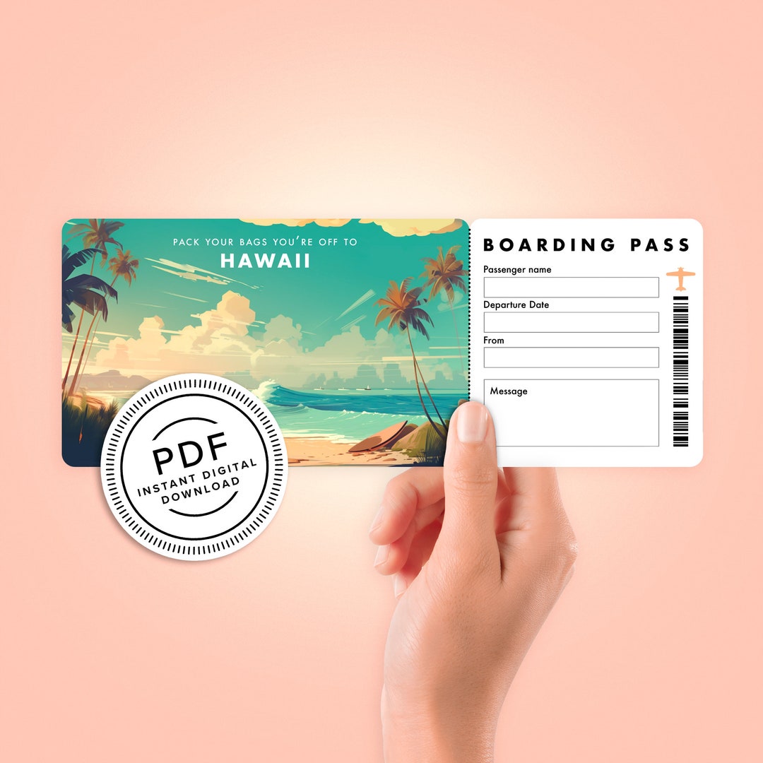 Hawaii Surprise Trip Tickets - Vacation Ticket - Boarding Pass - Print ...