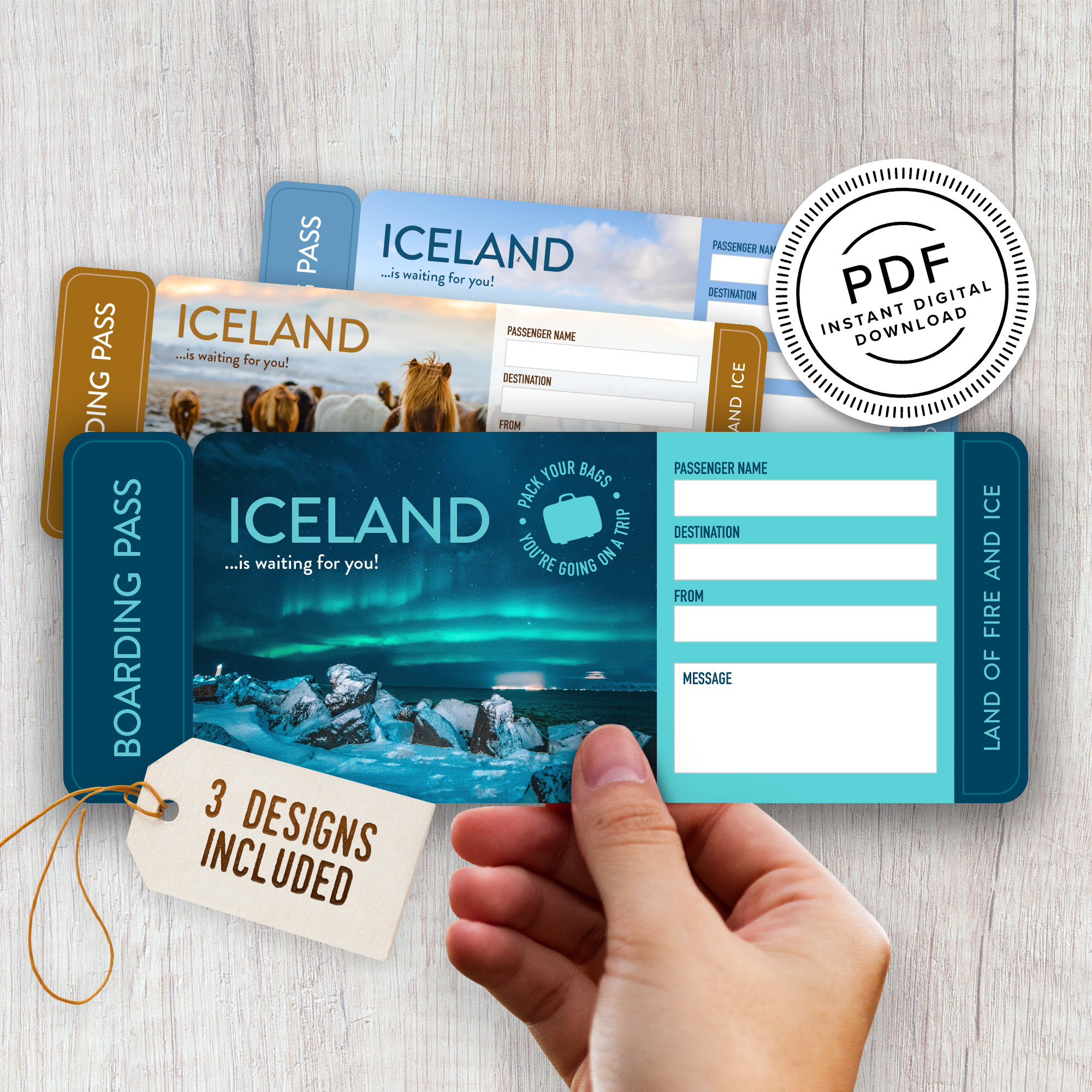 Iceland Printable Surprise Trip Tickets - Vacation Ticket - Boarding ...