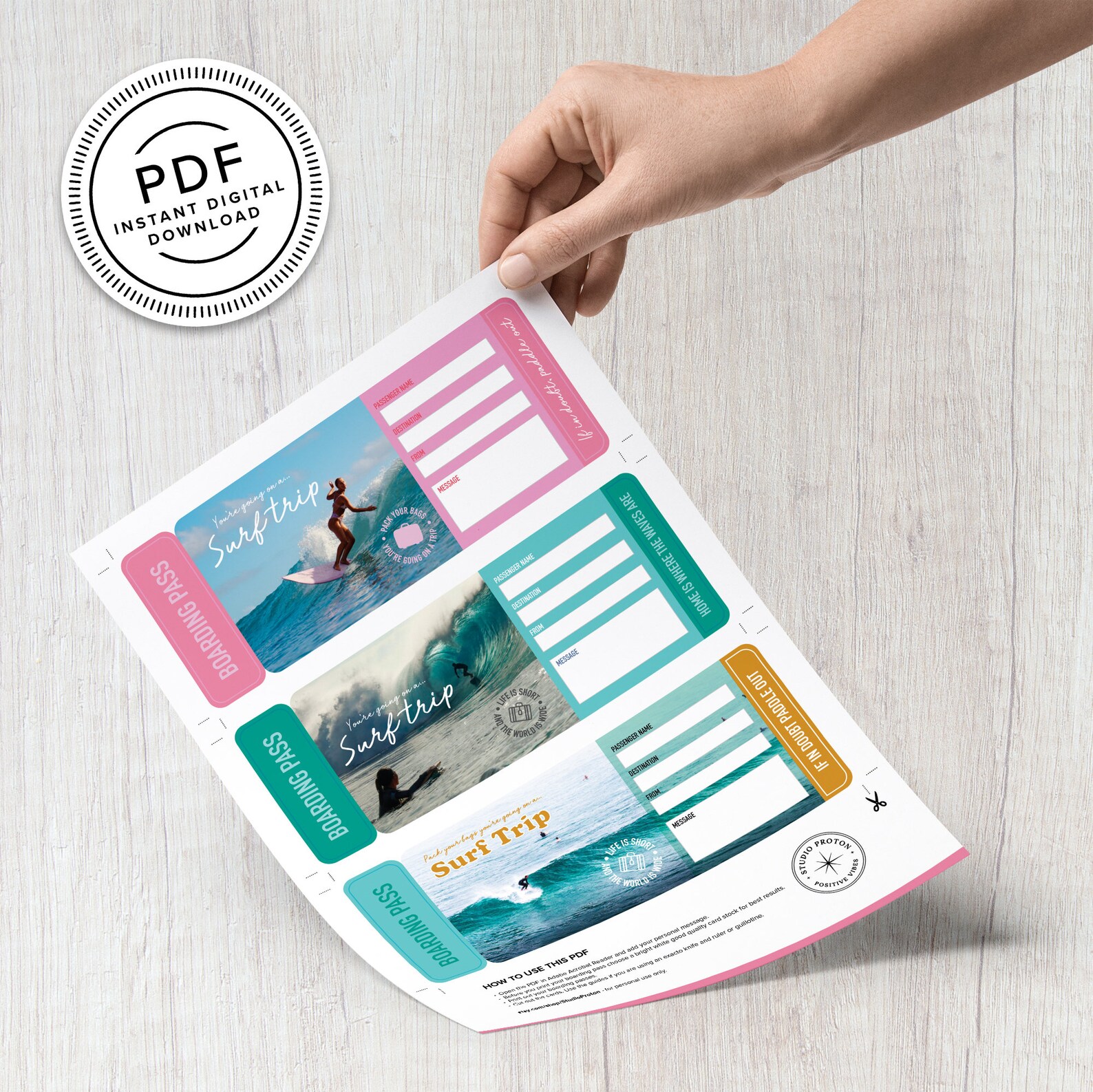 Surf Trip Printable Surprise Trip Tickets - Vacation Ticket - Boarding ...