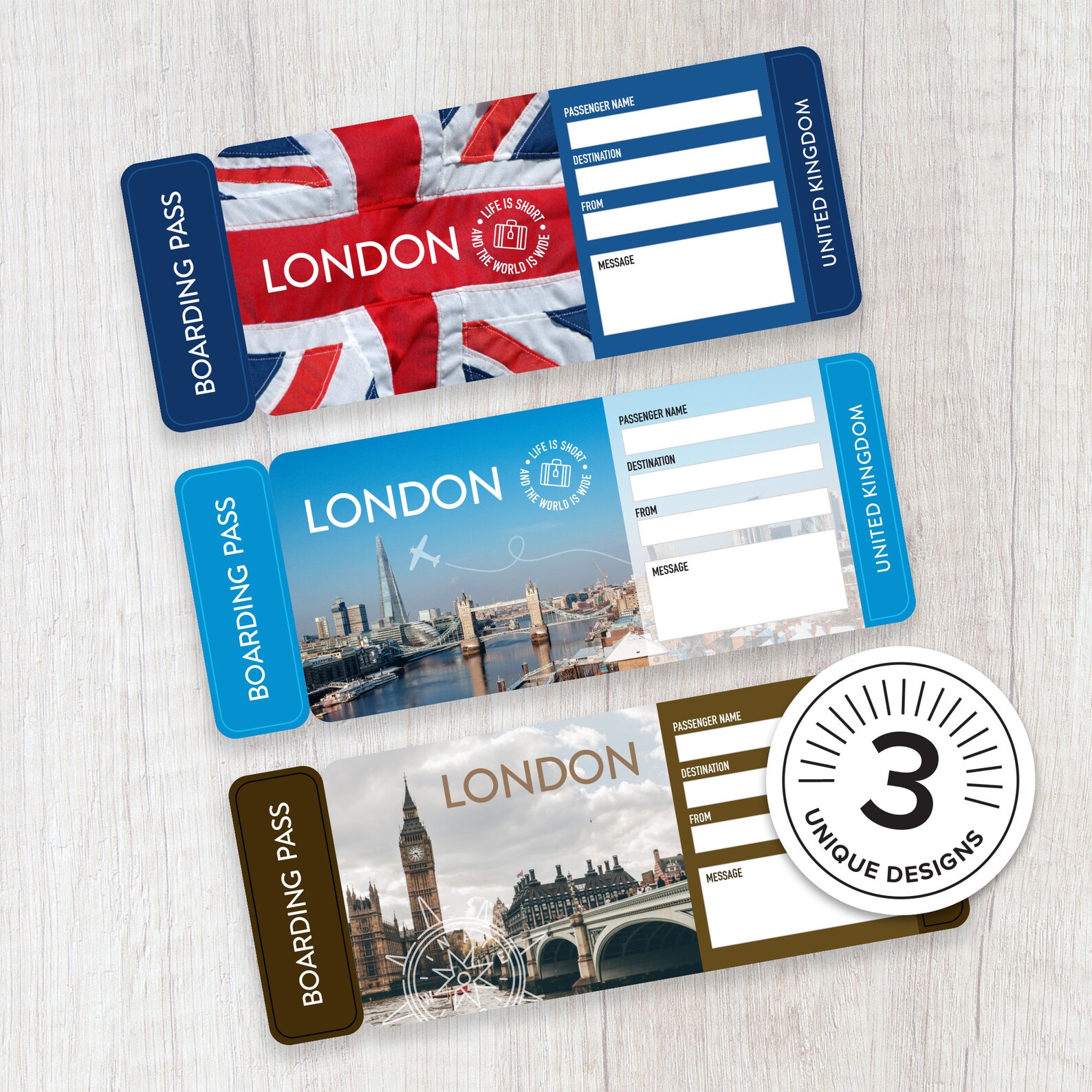 London Printable Surprise Trip Tickets - Vacation Ticket - Boarding ...