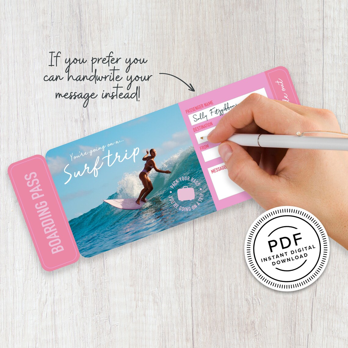 Surf Trip Printable Surprise Trip Tickets - Vacation Ticket - Boarding ...