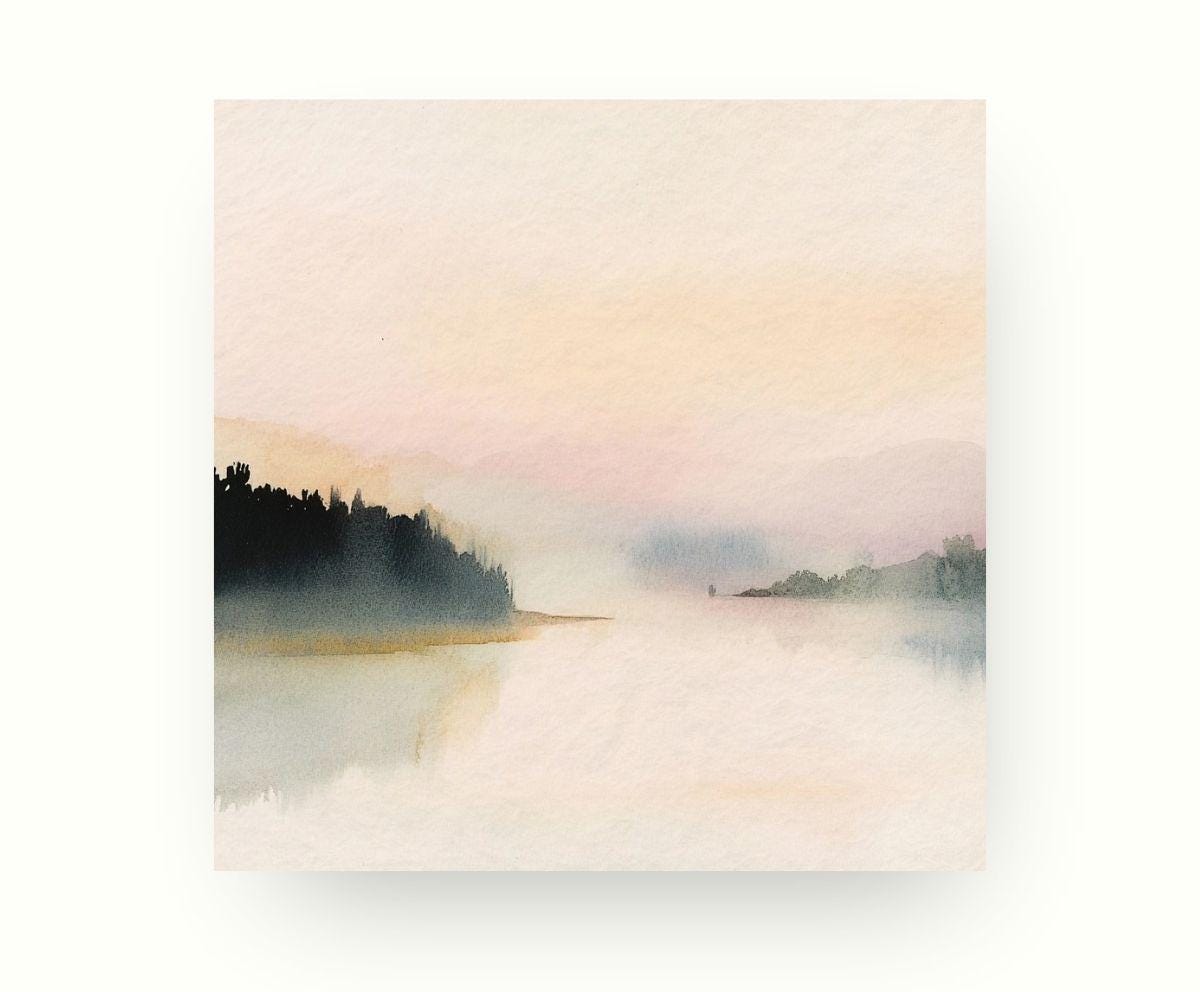 Miniature Abstract Lake Watercolor Painting Print, Small Nature Art ...
