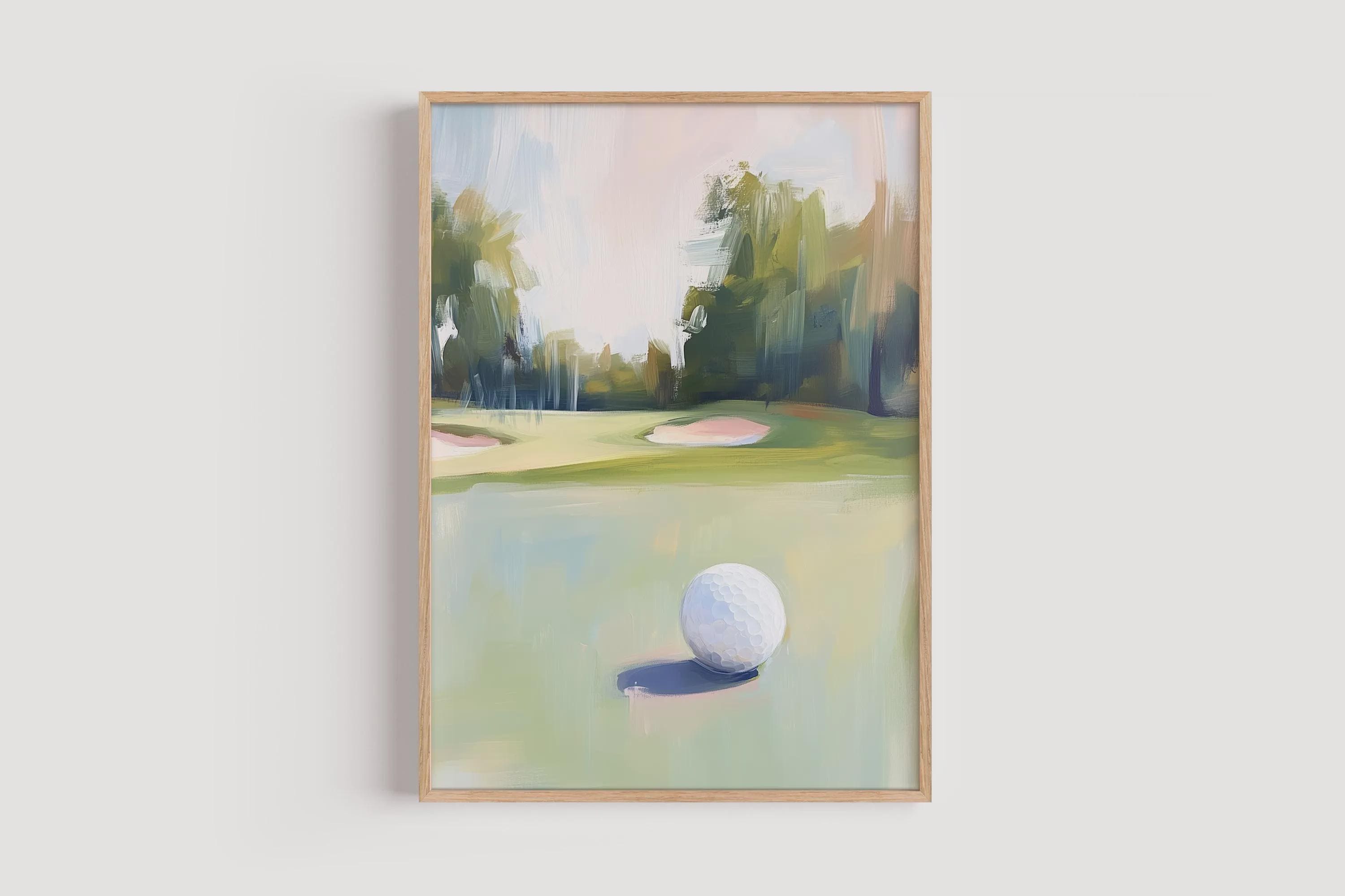 Golf Art Set | Minimalist Golf Course, Cart, Ball Illustrations ...