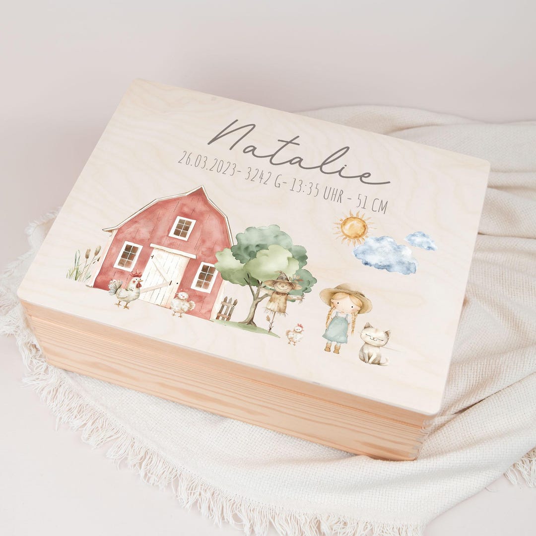 Baby Keepsake Box, Baby Memory Box, Farmhouse Memory Box, Birth Gift ...