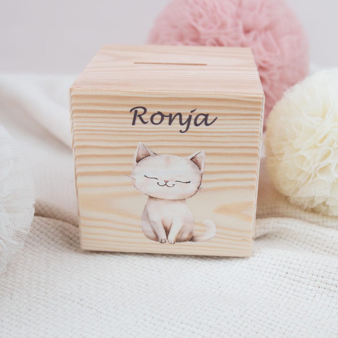 Custom Money Box, Christmas Gift , Wooden Money Box With Kitten for ...
