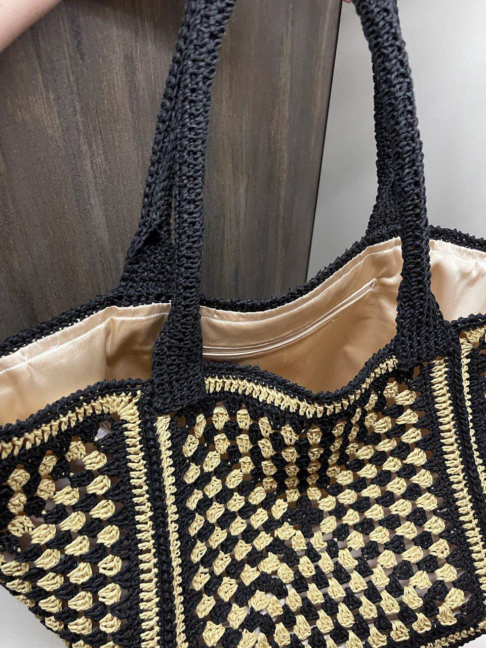 Crochet Raffia Tote Bag: Boho Granny Square Beach Purse - Etsy