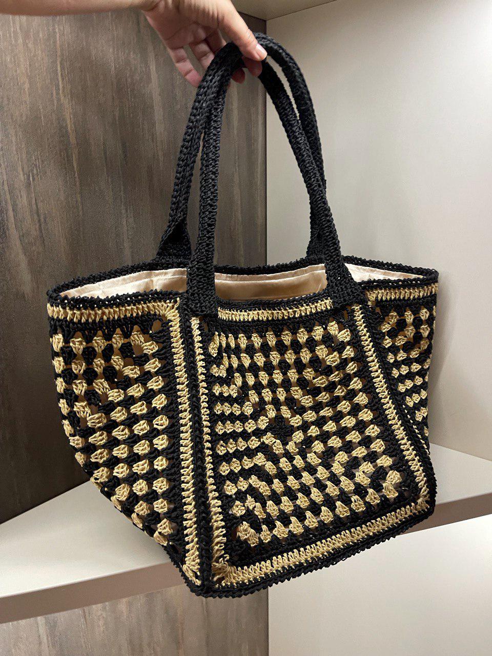 Crochet Raffia Tote Bag: Boho Granny Square Beach Purse - Etsy