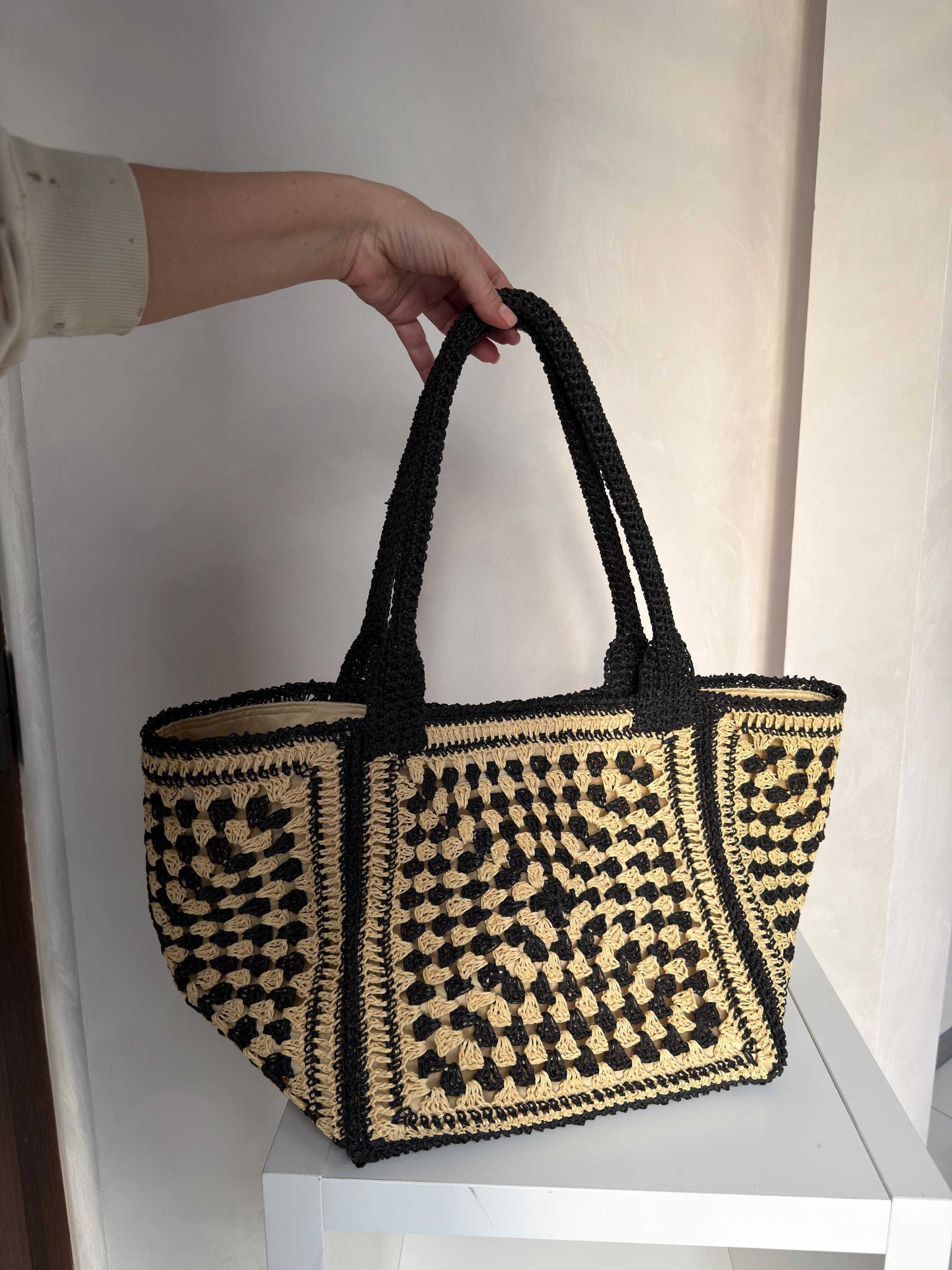 Crochet Raffia Tote Bag: Boho Granny Square Beach Purse - Etsy