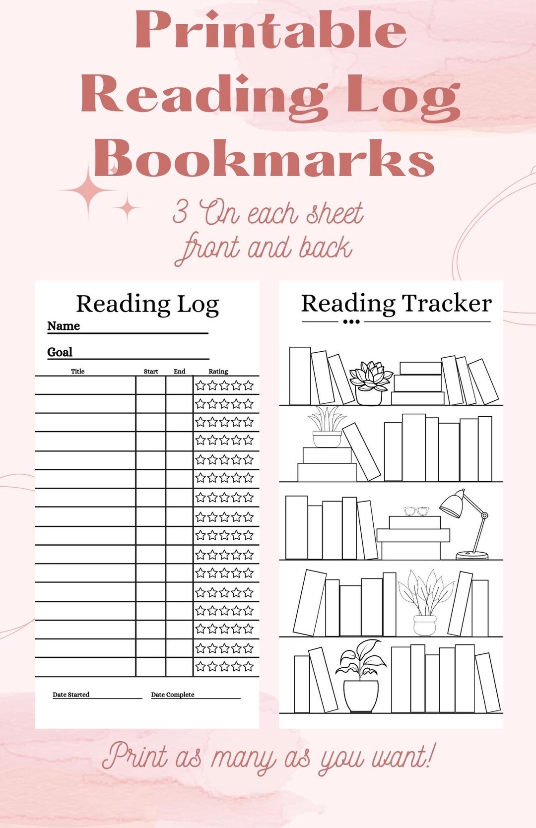 Printable Reading Log Bookmarks - Etsy