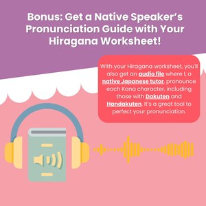 Japanese Hiragana Poster and Writing Practice Worksheet With Native ...