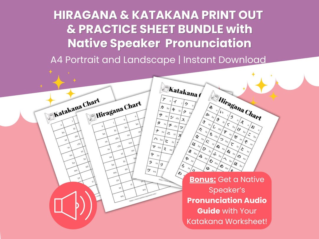 Japanese Hiragana and Katakana Poster and Writing Practice Worksheet ...