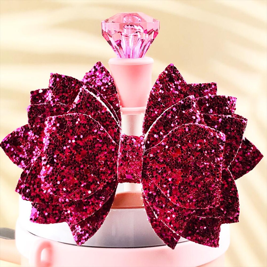 Colorful Big Bow Stanley Straw Topper Shiny Diamond Tumbler Straw ...