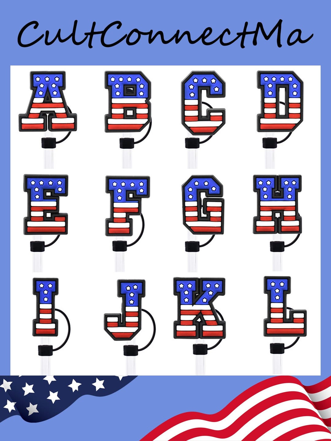 Alphabet Silicone Straw Toppers Initial Letters Stanley Cup Straw ...