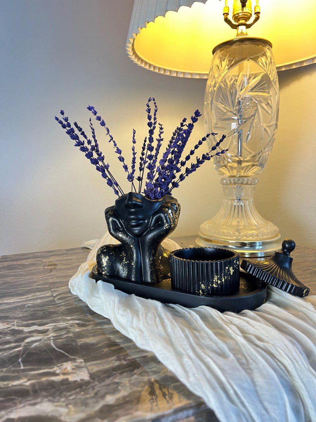 Handmade Gypsum Makeup Organizer Set | Brush Holder & Vanity Tray ...