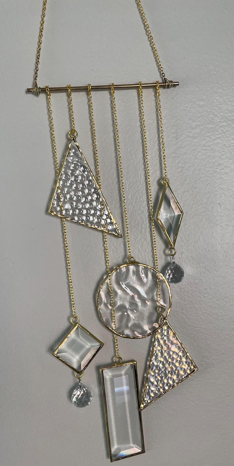 Stained Glass Mobile. Modern. Gold With Clear Glass. - Etsy
