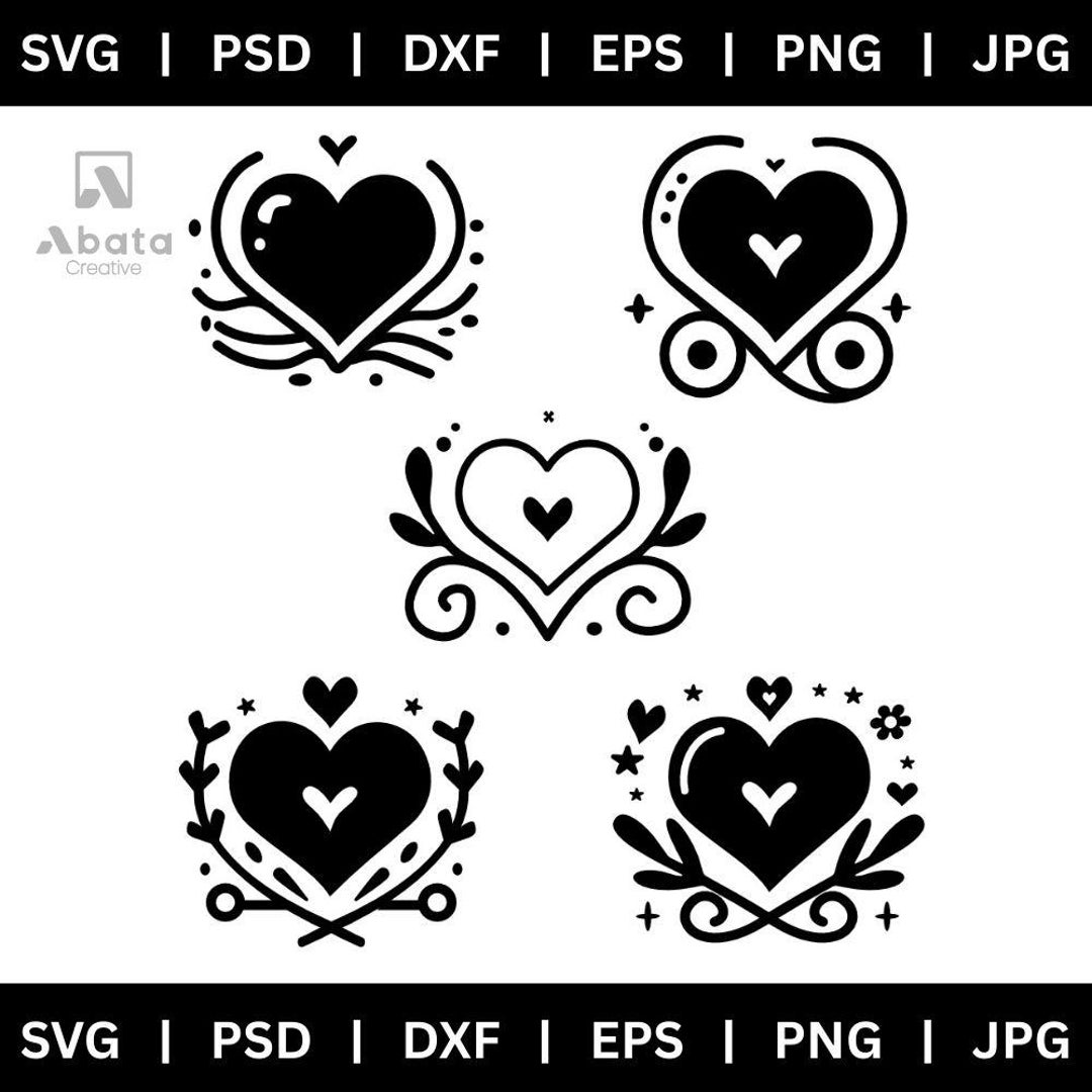 Heart Svg Bundle, Hand Drawn Heart Svg, Heart Doodle Svg, Heart Clipart ...
