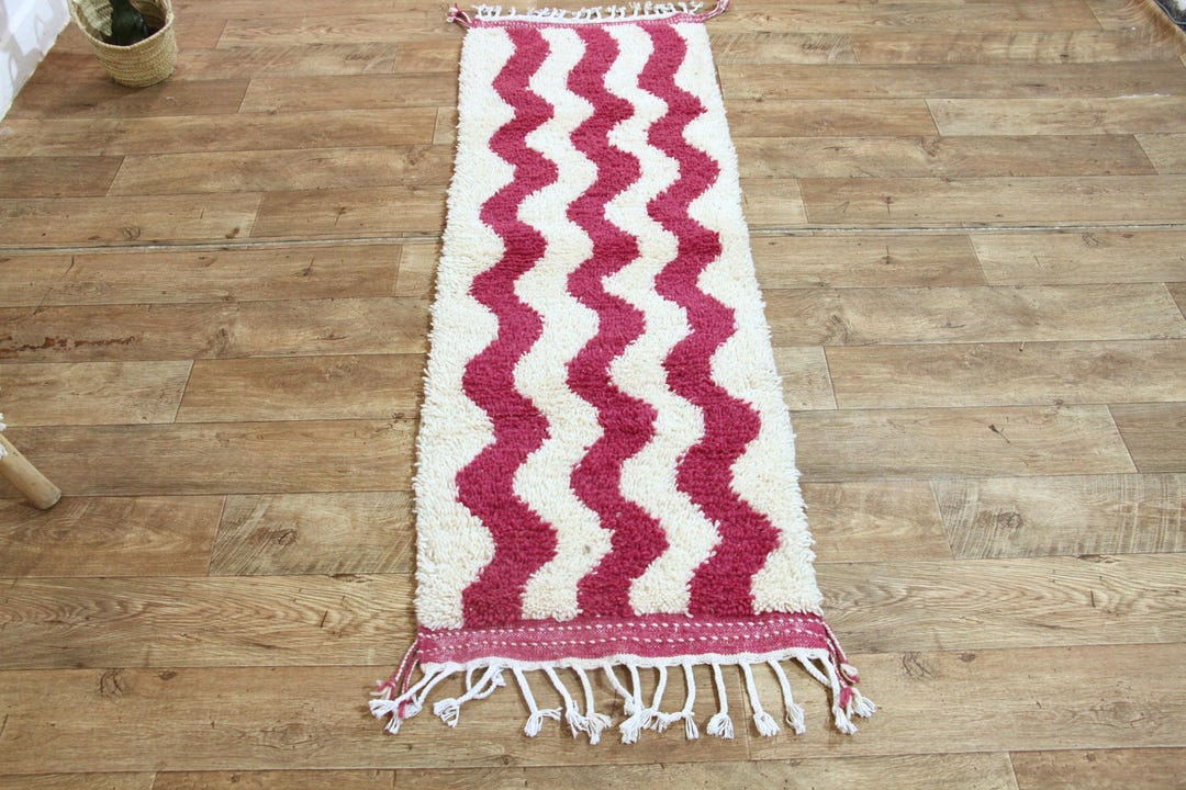 Pink Handmade Wool Berber Runner Rug: Custom Moroccan Design - Etsy