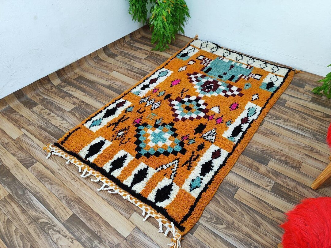 Orange Berber Rug: Handwoven Moroccan Shag, Bohemian Style - Etsy