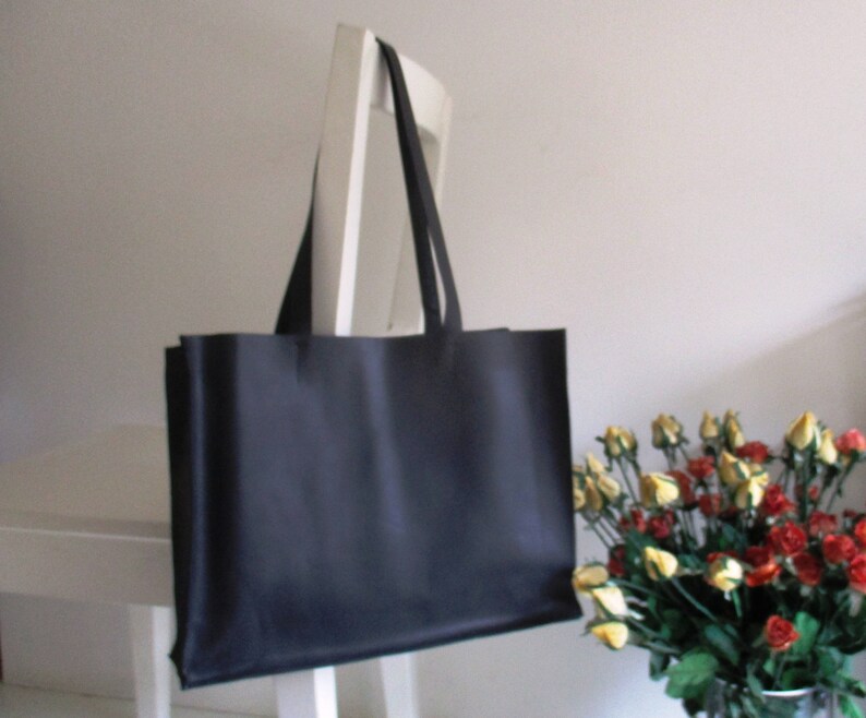 Medium Size Black Leather Tote Shoulder Bag - Etsy