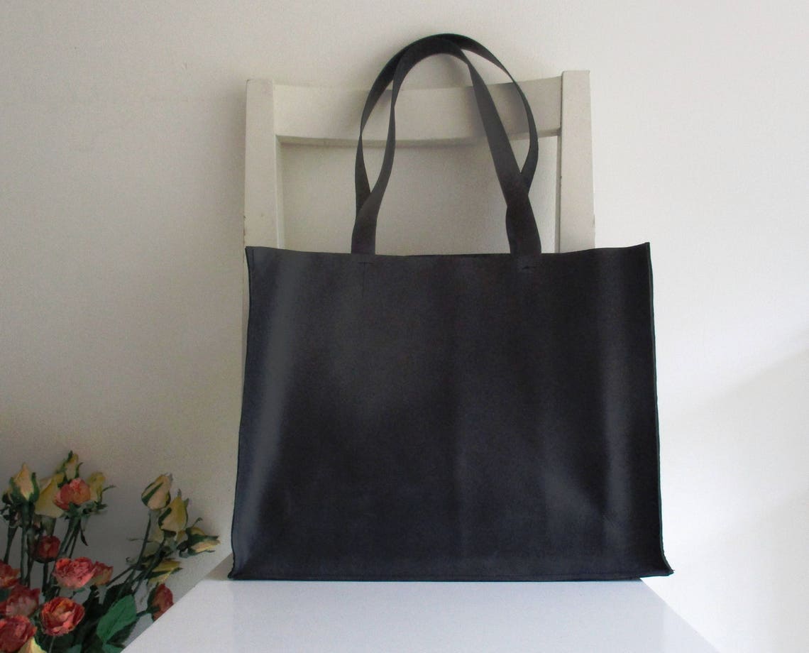Medium Size Black Leather Tote Shoulder Bag | Etsy