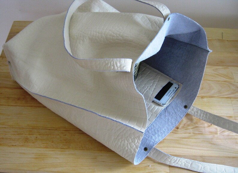 Cream / off White / Egg Shell Embossed Leather Tote Shoulder - Etsy