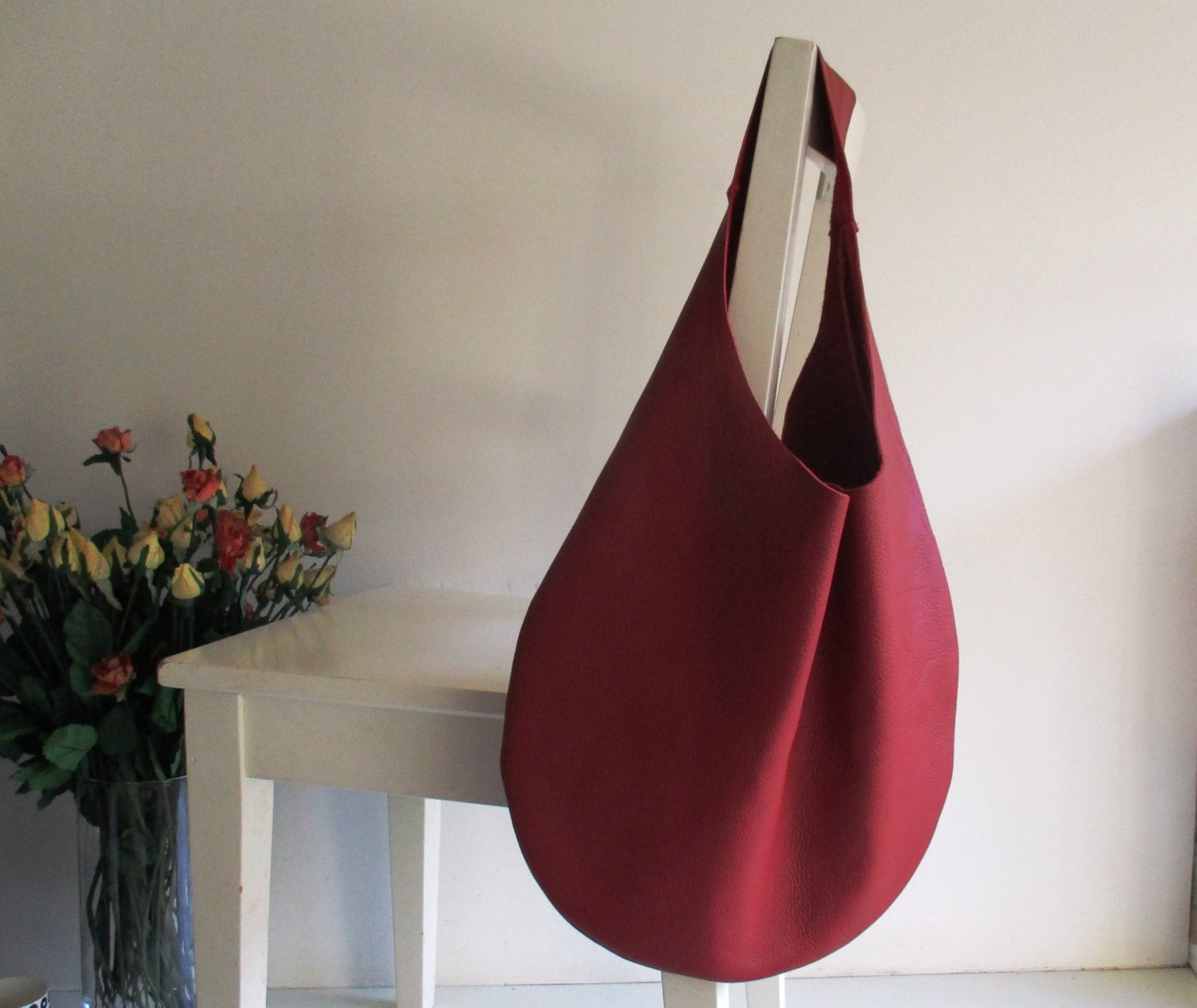 Red Genuine Italian Leather Hobo Bag, Over Size, Slouchy, Shoulder Bag ...