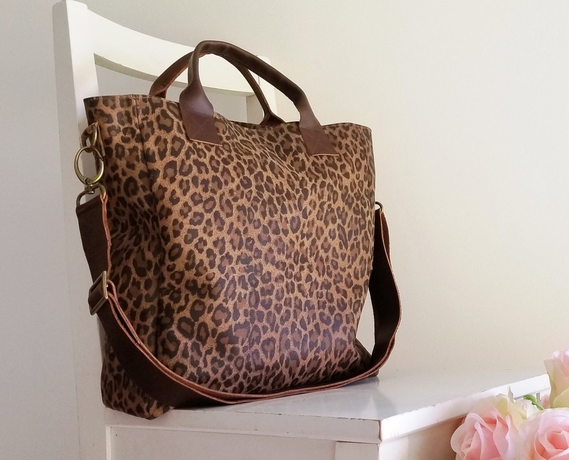 Leopard Print Genuine Leather Medium Unisex Handbag / Messenger - Etsy