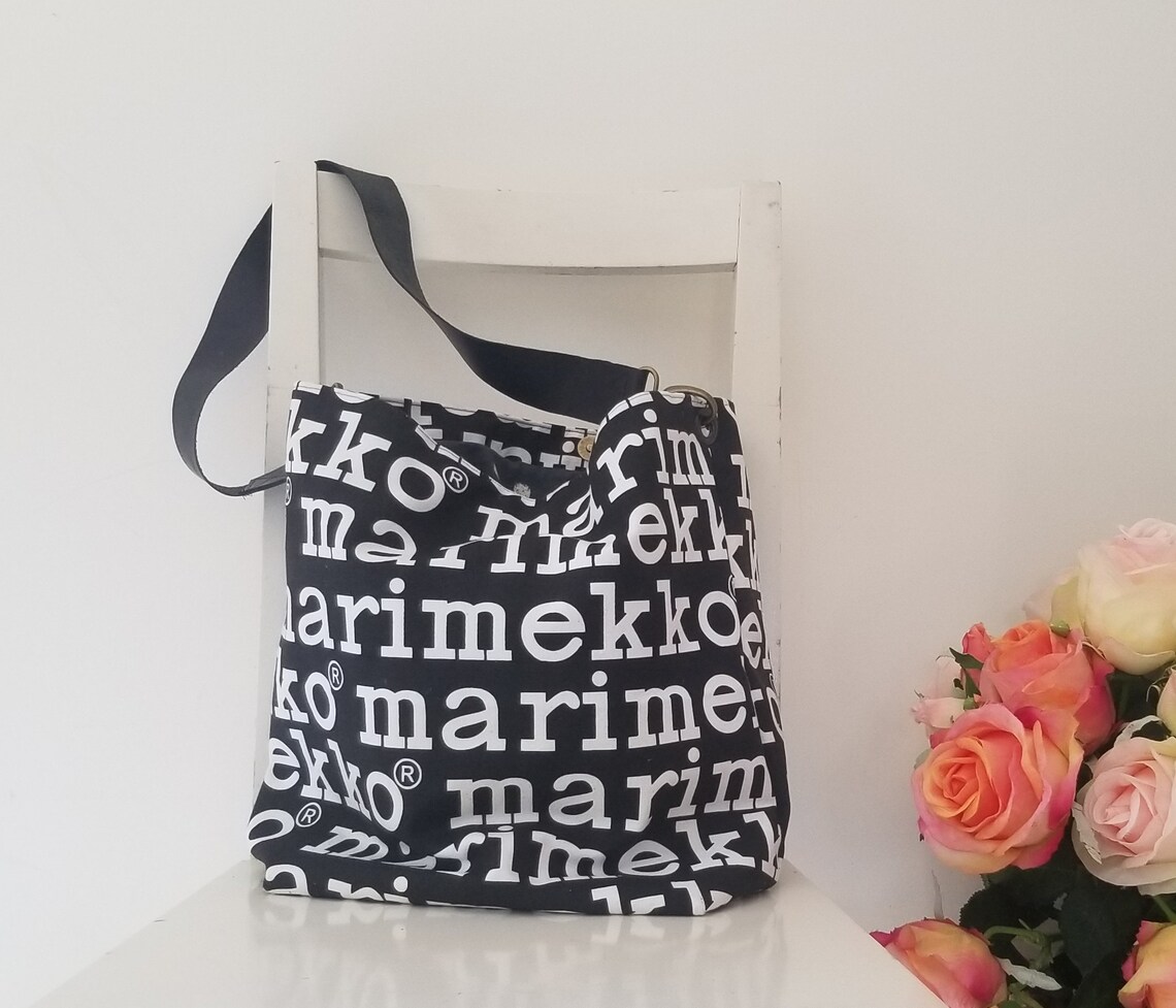 Marimekko Logo black and White Hobo | Etsy