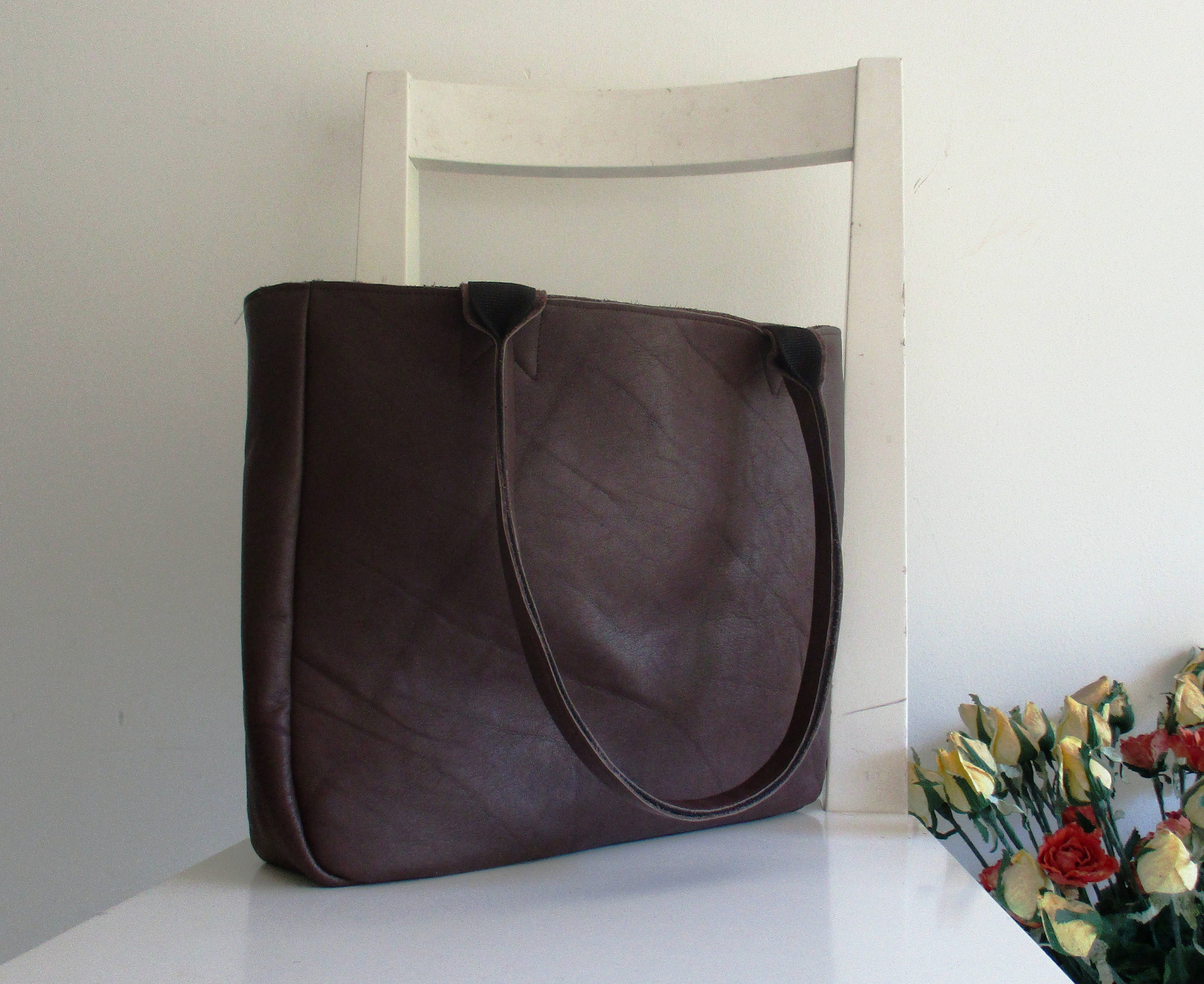 Brown Genuine Leather Tote Shoulder Bag | Etsy