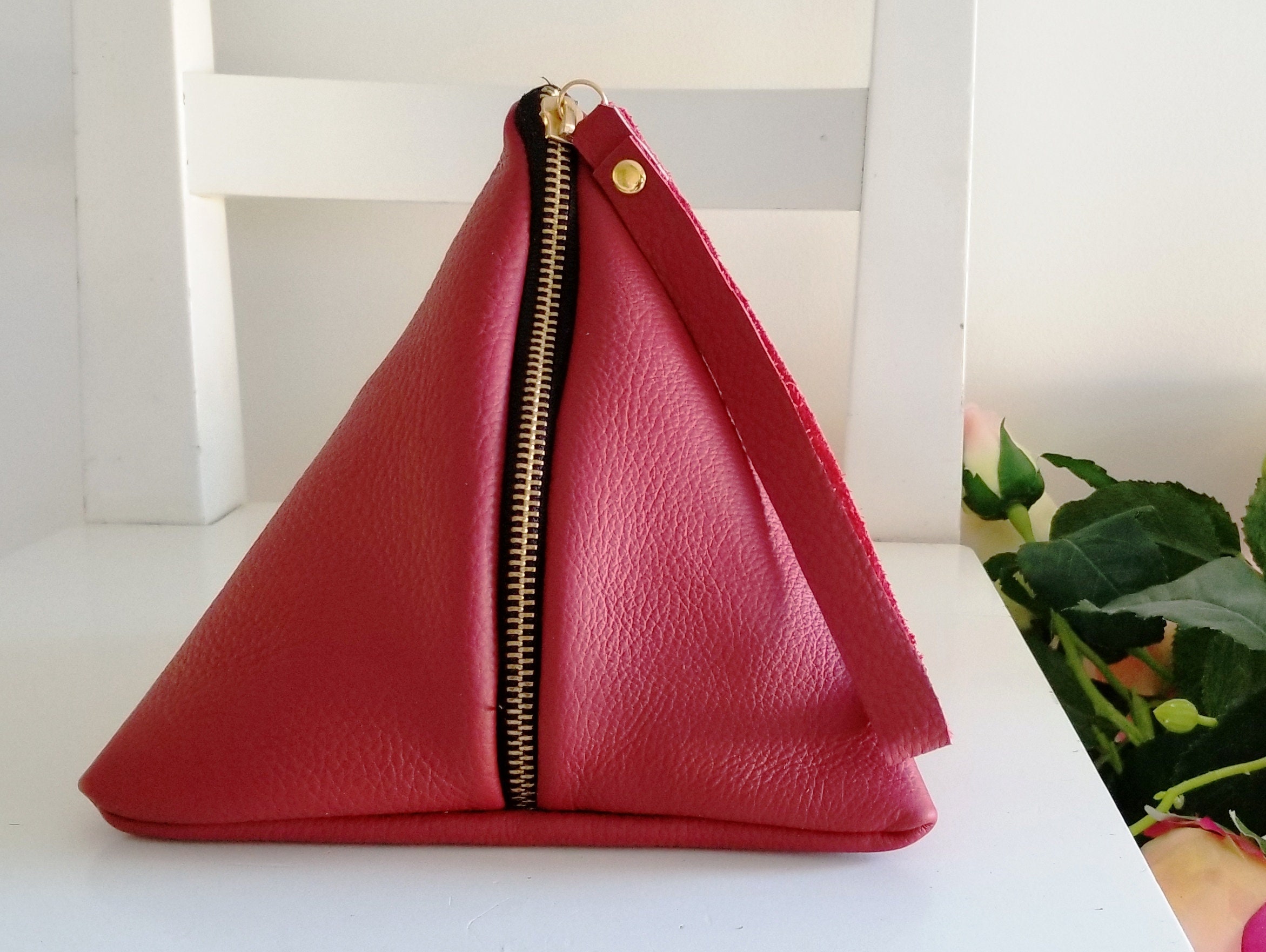 Red Pyramid Leather Handbag / Clutch / Pouch / Pocket | Etsy