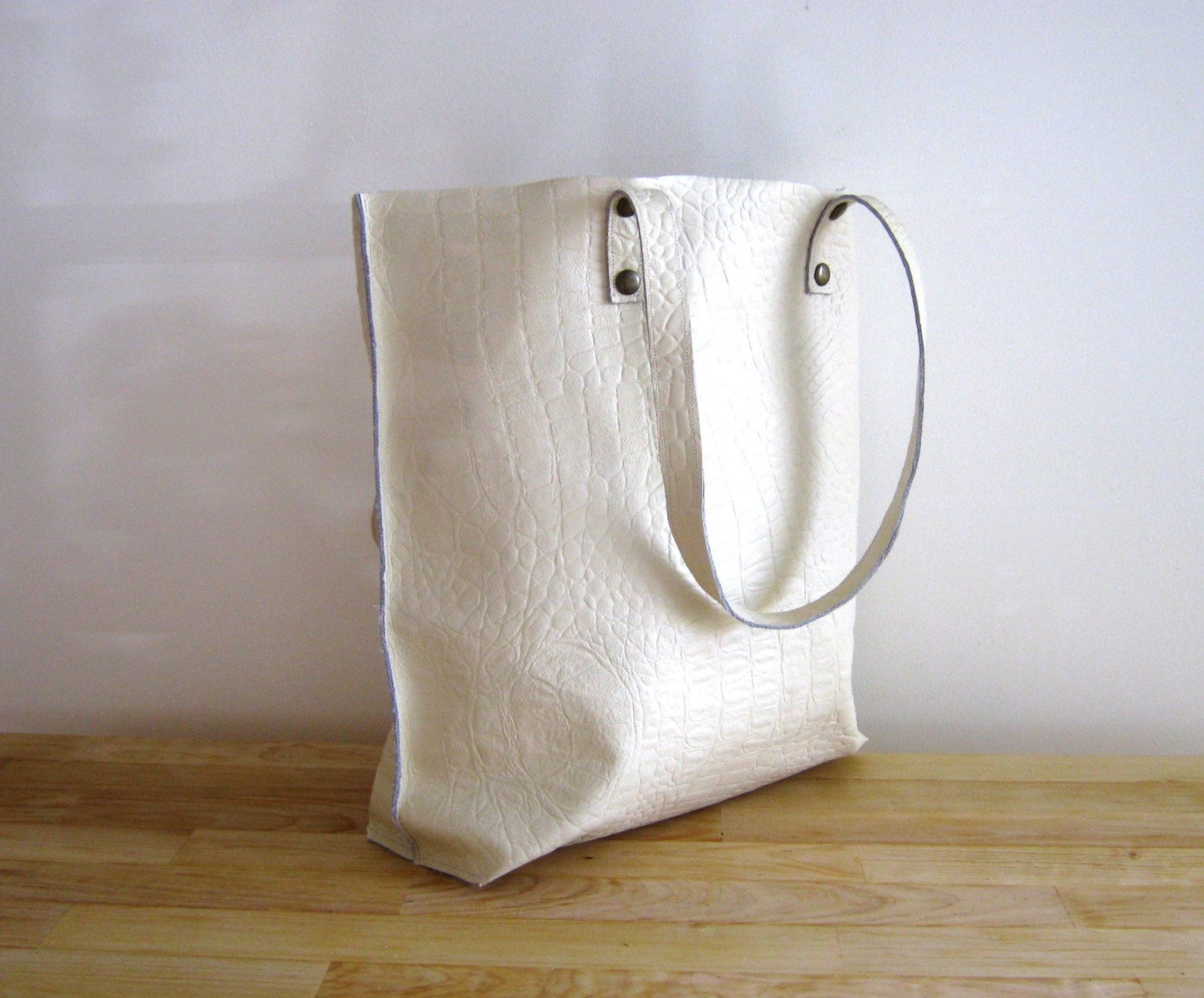 Cream / off White / Egg Shell Embossed Leather Tote Shoulder - Etsy