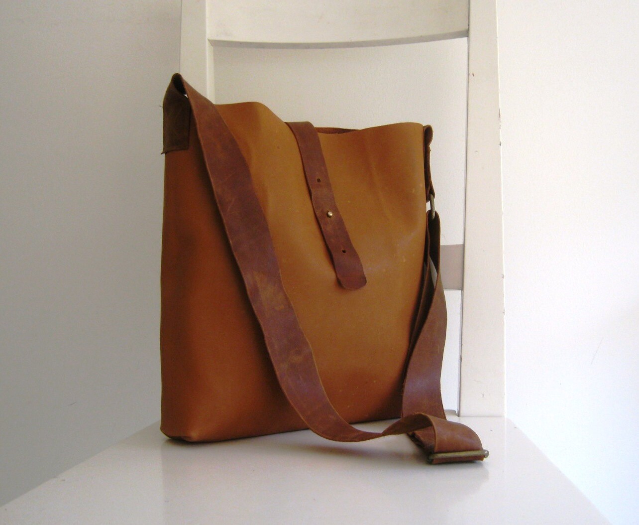 Camel / Saddle Genuine Leather Messenger | Etsy