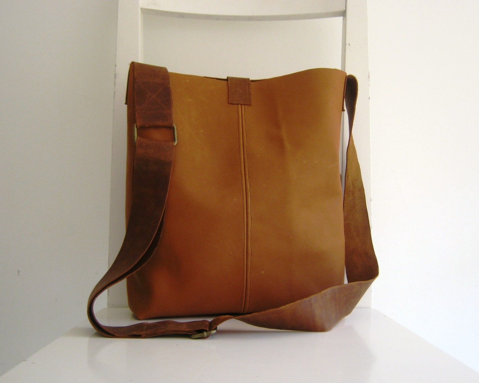 Camel / Saddle Genuine Leather Messenger | Etsy