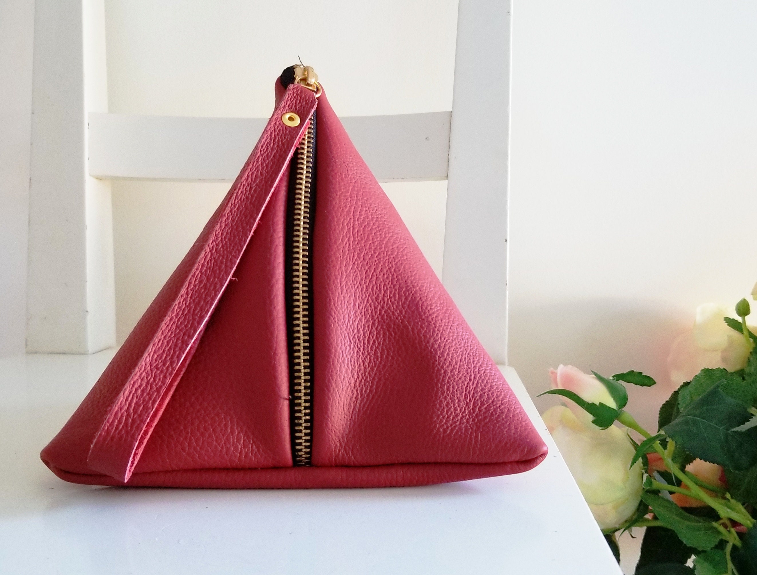 Red Pyramid Leather Handbag / Clutch / Pouch / Pocket | Etsy