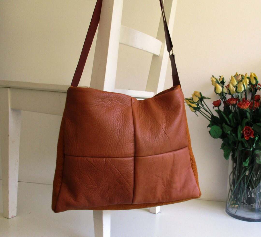 Ginger Leather and Canvas Messenger - Etsy