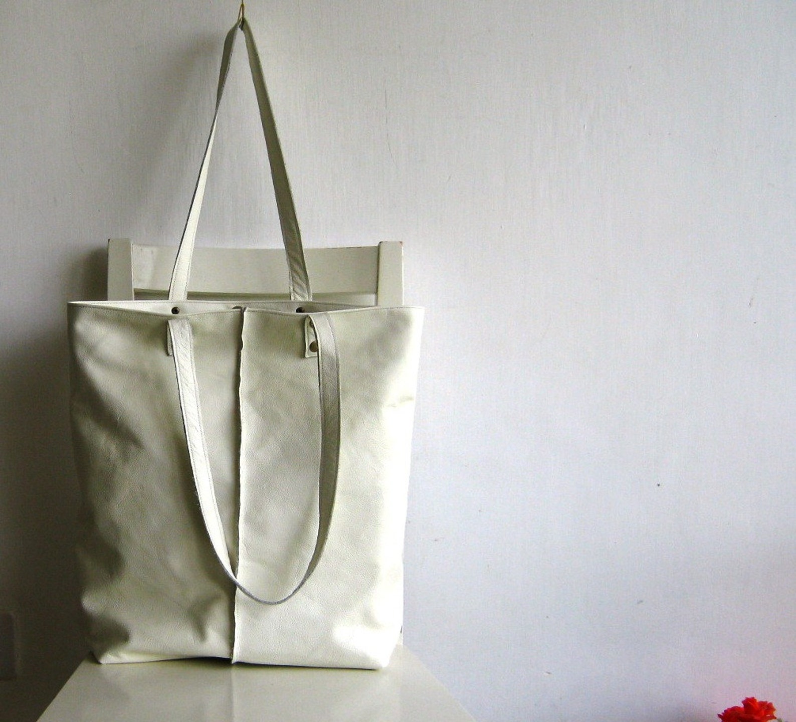 Cream / Egg Shell Leather Tote Shoulder Bag - Etsy
