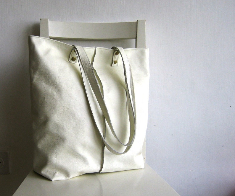 Cream / Egg Shell Leather Tote Shoulder Bag - Etsy