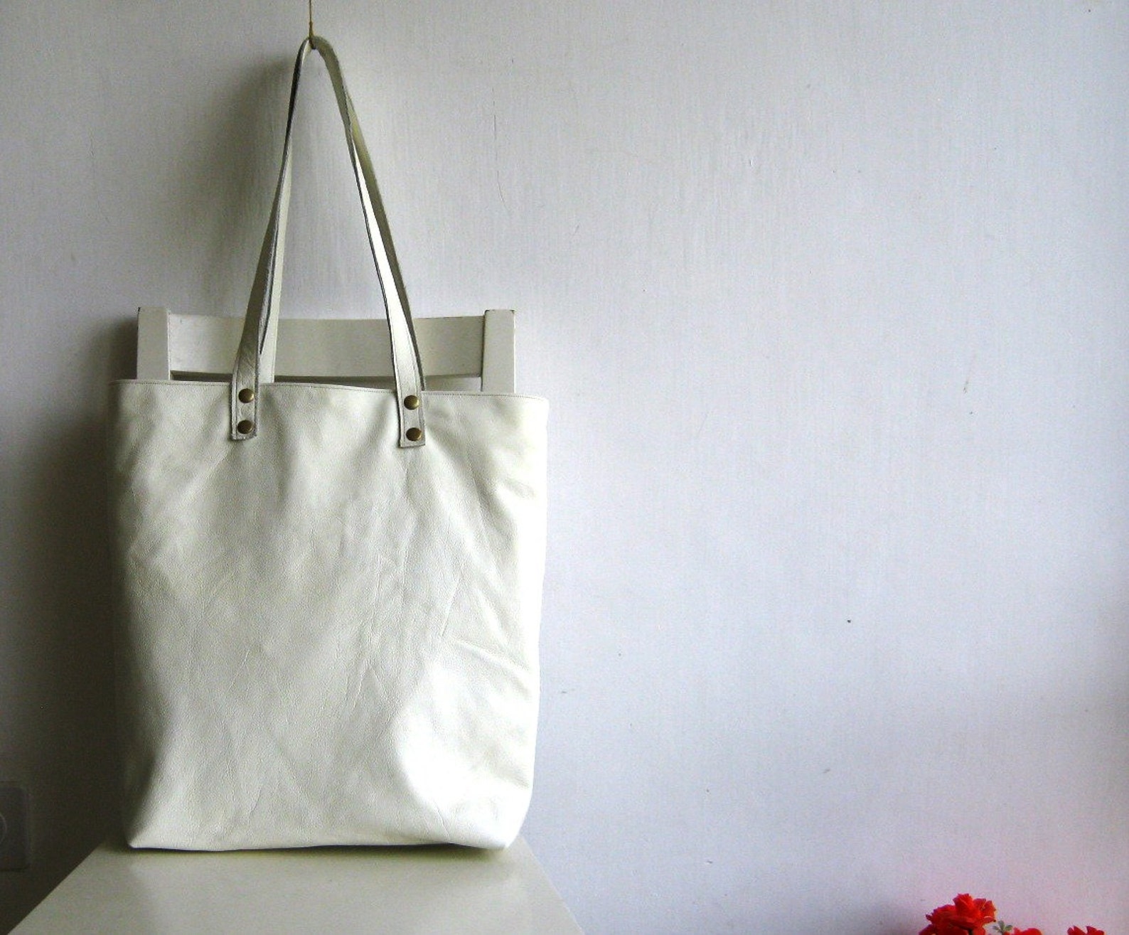 Cream / Egg Shell Leather Tote Shoulder Bag - Etsy