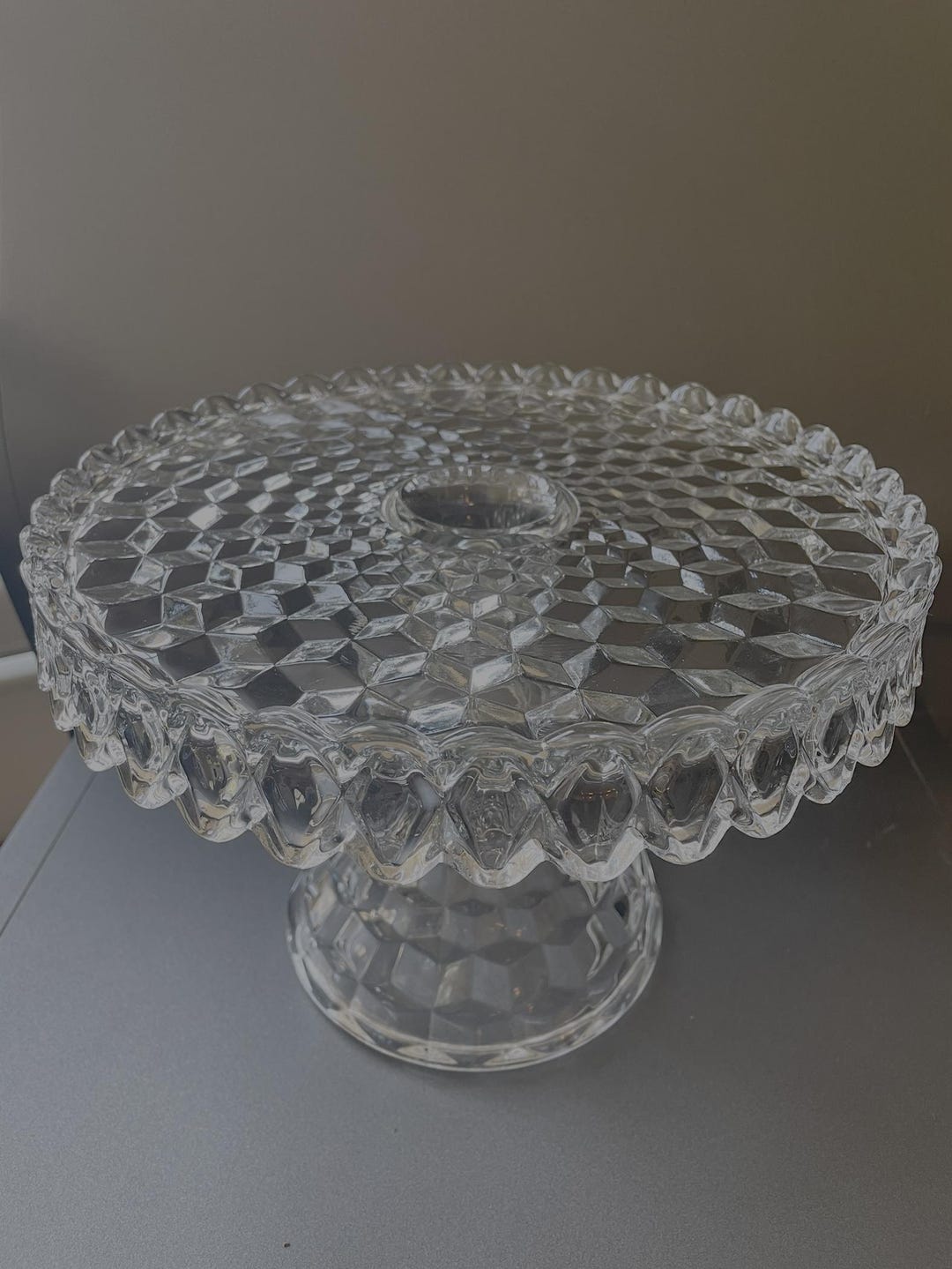 Vintage Fostoria Cubist Cake Stand With Rum Well 10" Excellent ...