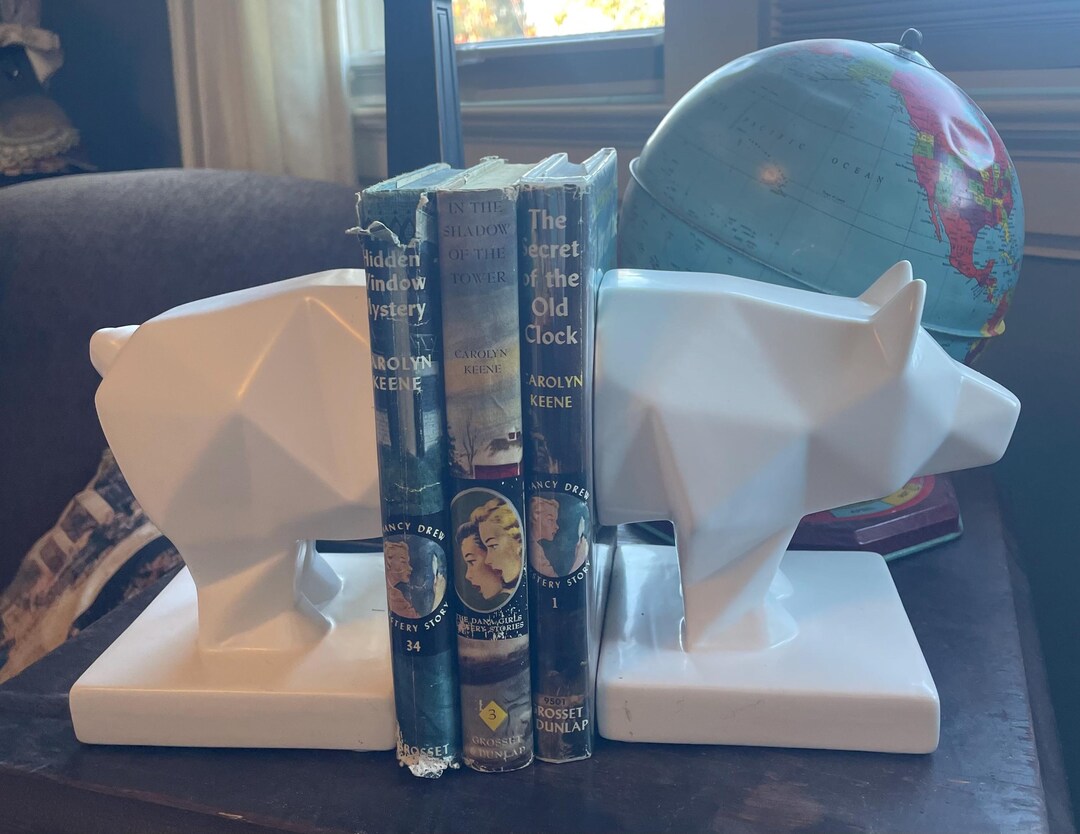Cubist Modern Pig Bookends Ceramic Pig White Bookends. Very Cute - Etsy