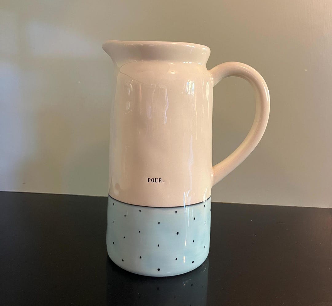 Rae Dunn Artisan Collection Pour Pitcher Blue Polka Dot Tall With ...