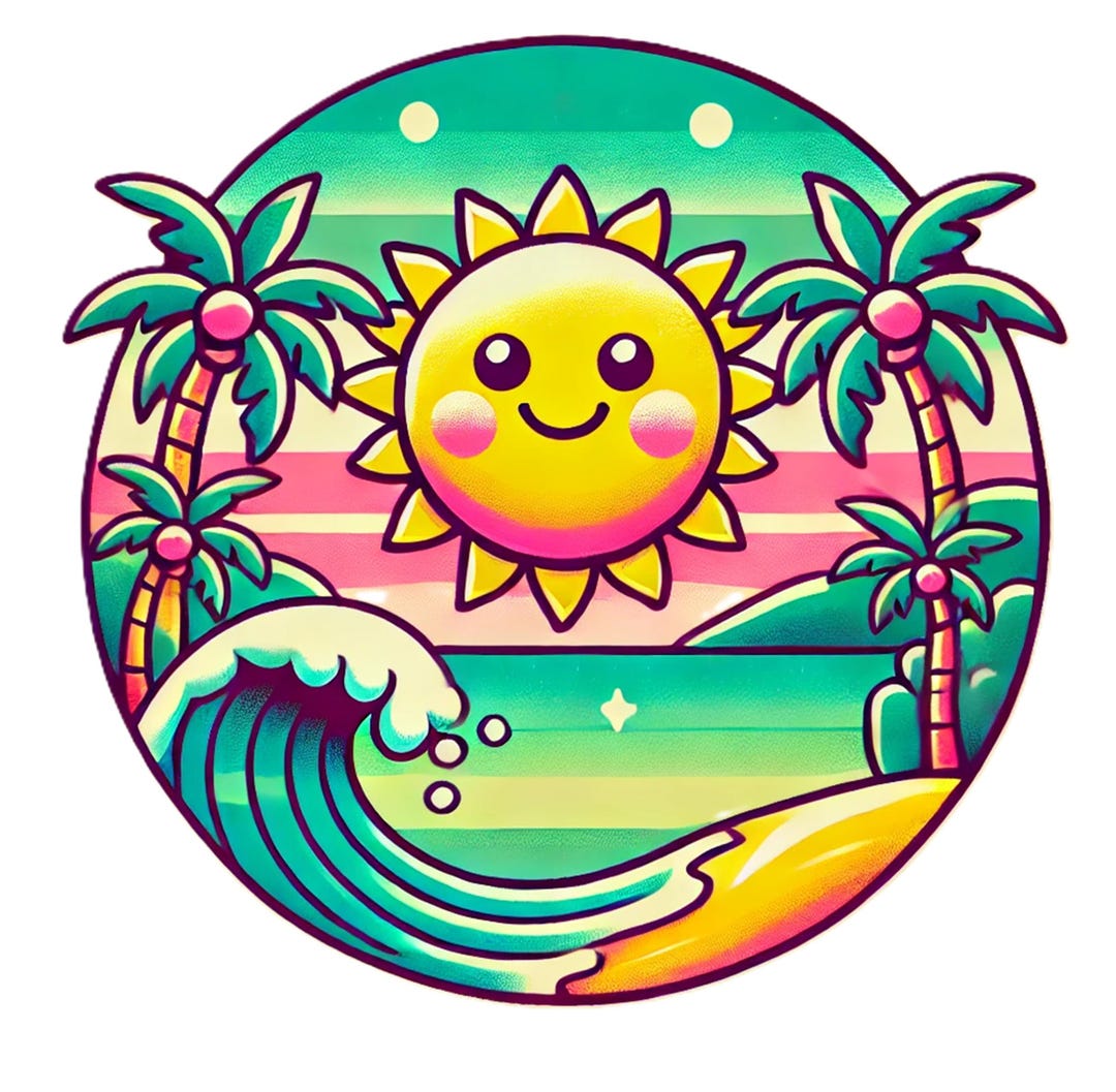 Kawaii Sunshine Sticker, Beach Sticker, Coastal Vibes Art, Summer Fun ...