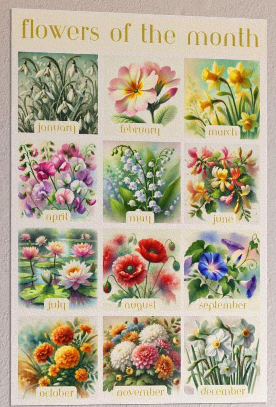 Unique Birth Flowers Art Print | Botanical Wall Decor | Gift for Nature ...