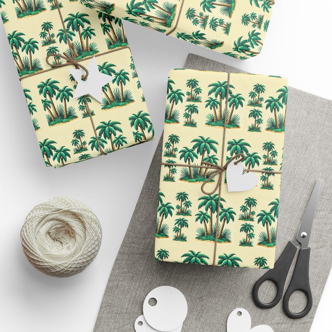 Retro Wrapping Paper, Palm Tree Gift Wrap, Vintage Tropical Design ...