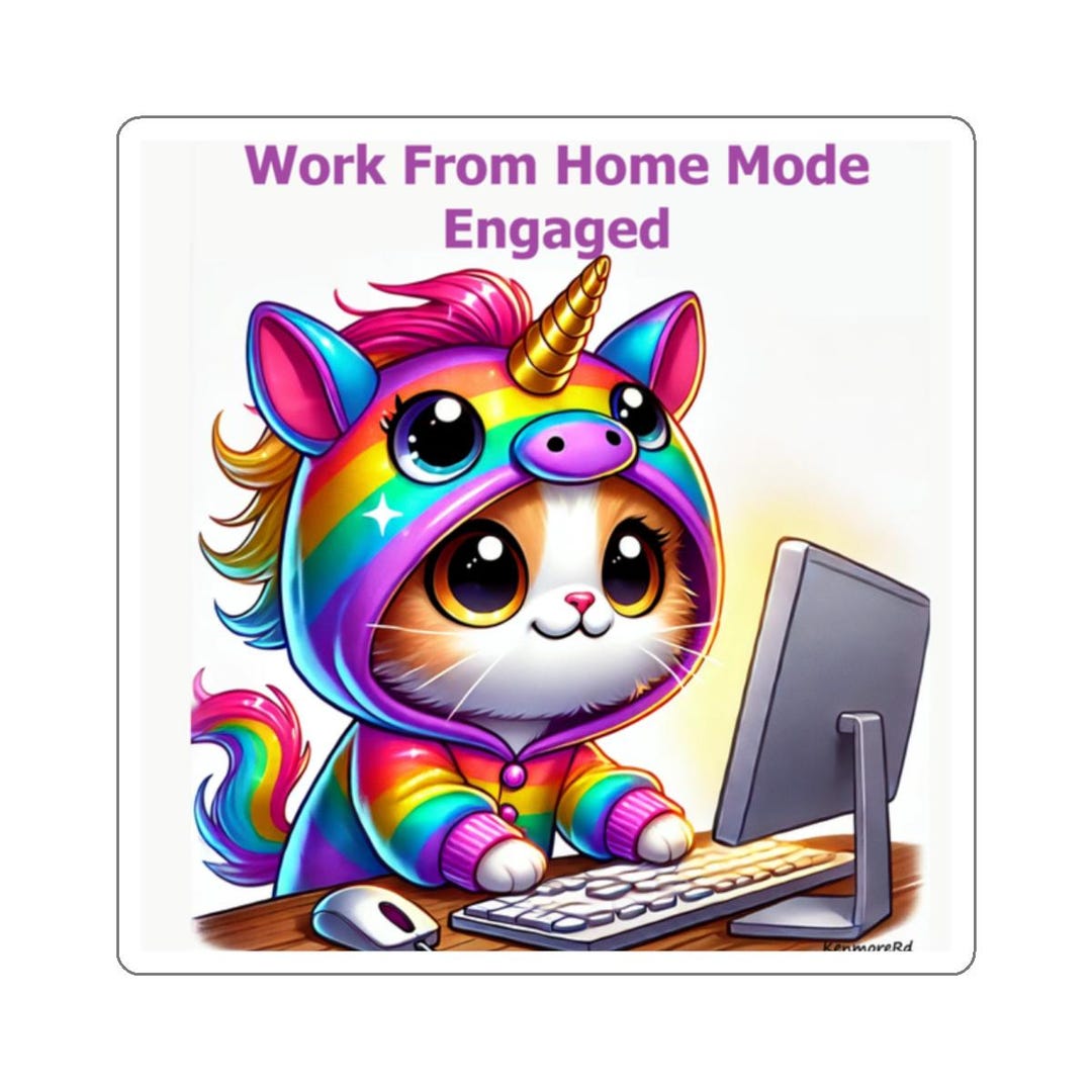 Cute Work From Home Sticker, Kawaii Kitten Stickers, Unicorn Cat Cute ...