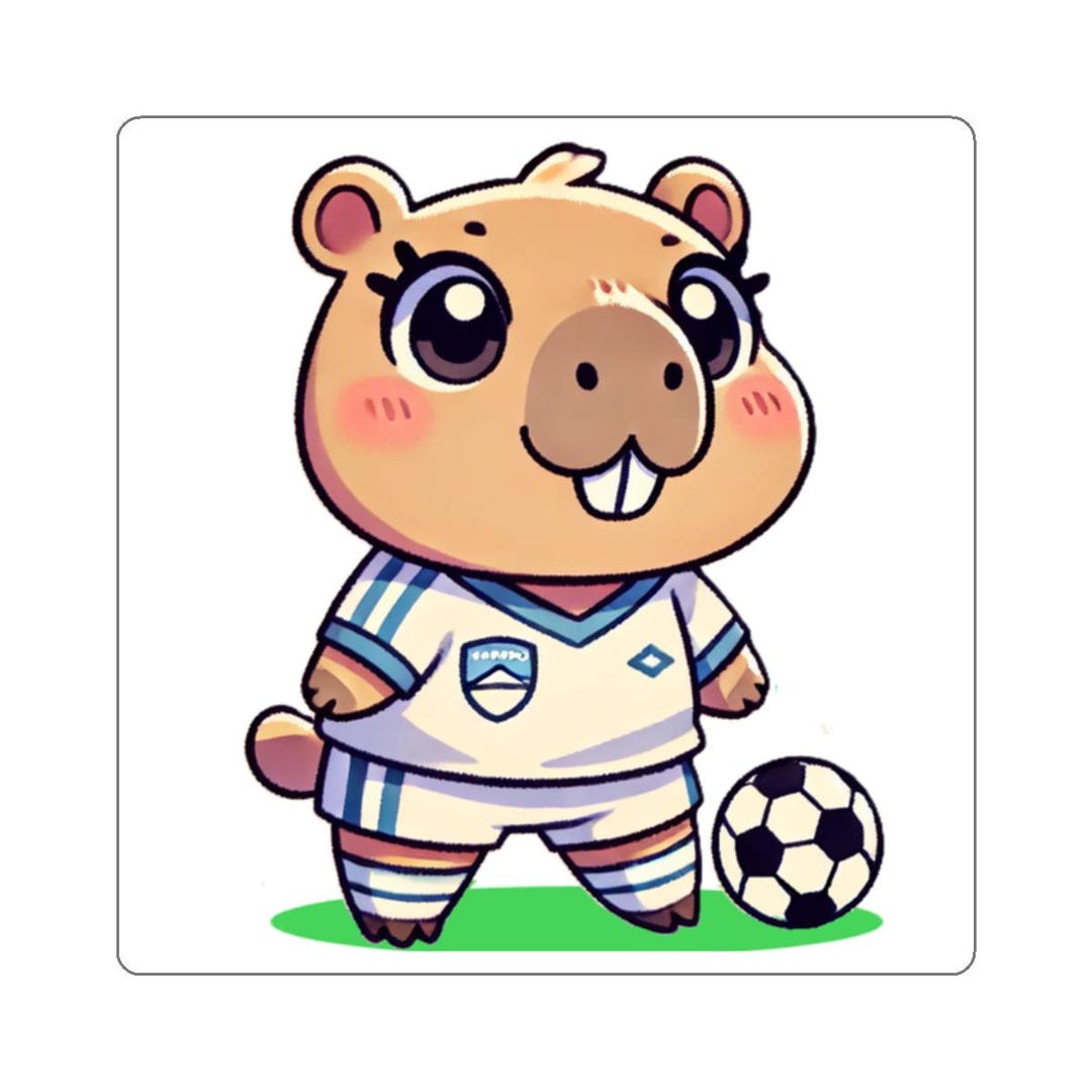 Soccer Capybara Cartoon Kawaii Sticker, Cute Soccer Player Decal for ...