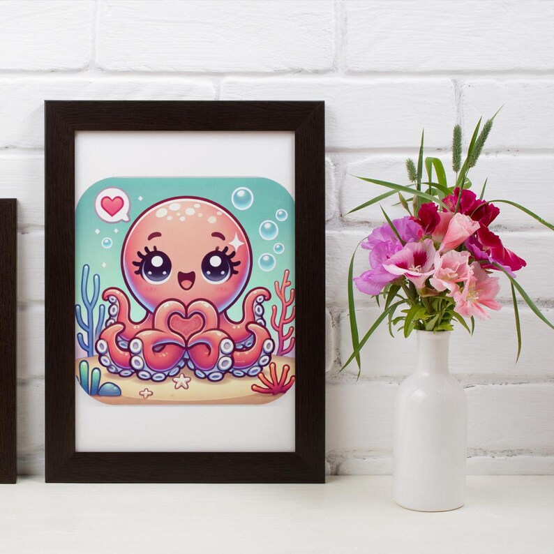 Kawaii Octopus, Cute Octopus Sticker, Valentines Sticker, Valentine ...