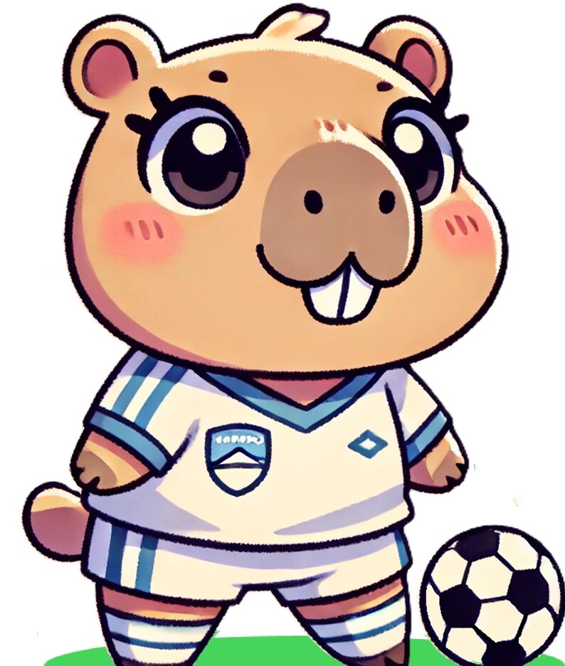 Soccer Capybara Cartoon Kawaii Sticker, Cute Soccer Player Decal for ...