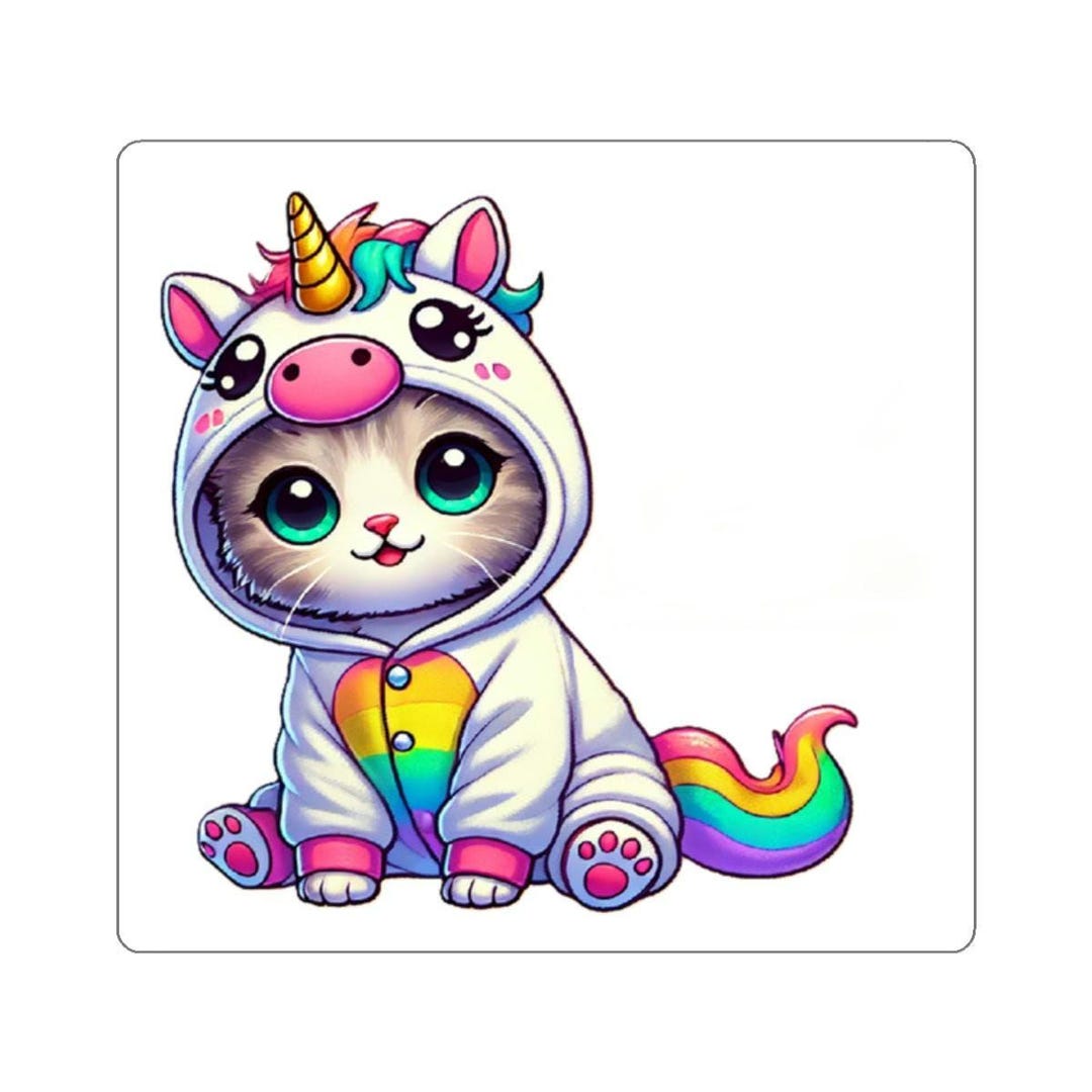 Cute Unicorn Cat Stickers, Rainbow Onesie Sticker, 2x2 Sticker for ...